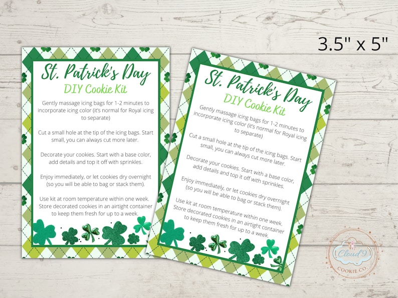 Printable St. Patrick's Day DIY Cookie Kit Instructions, DYI Cookie Kit ...