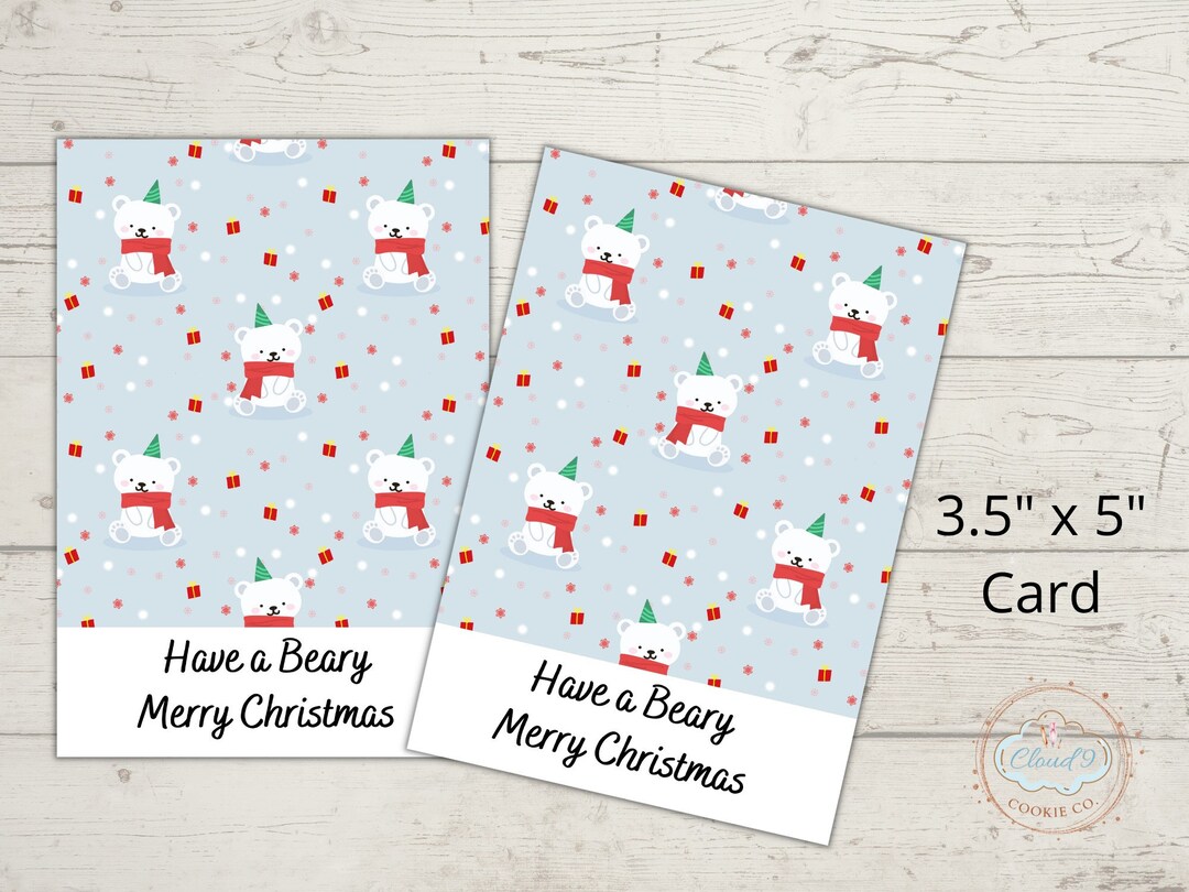 Printable Christmas Mini Cookie Card 3.5 X 5 - Have a Beary Merry ...