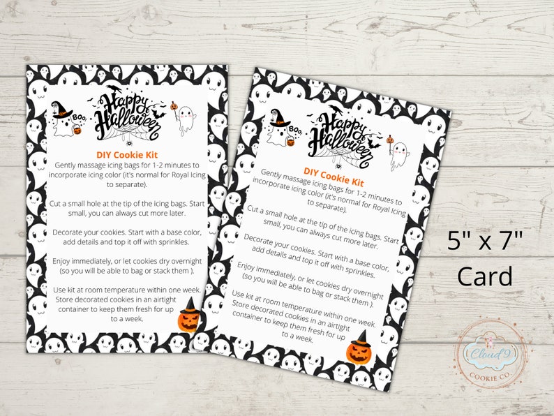 Printable Halloween DIY Cookie Kit Instructions, DYI Cookie Kit Card ...
