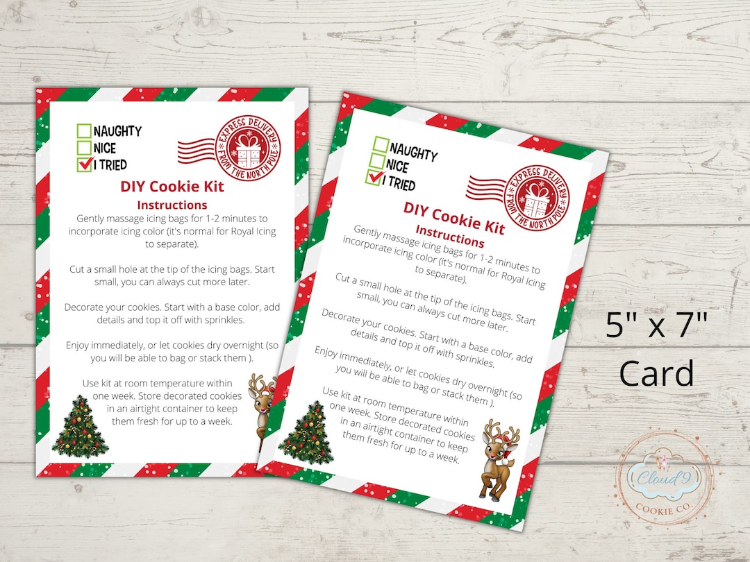 Printable Christmas DIY Cookie Kit Instructions Card, DYI Cookie Kit ...