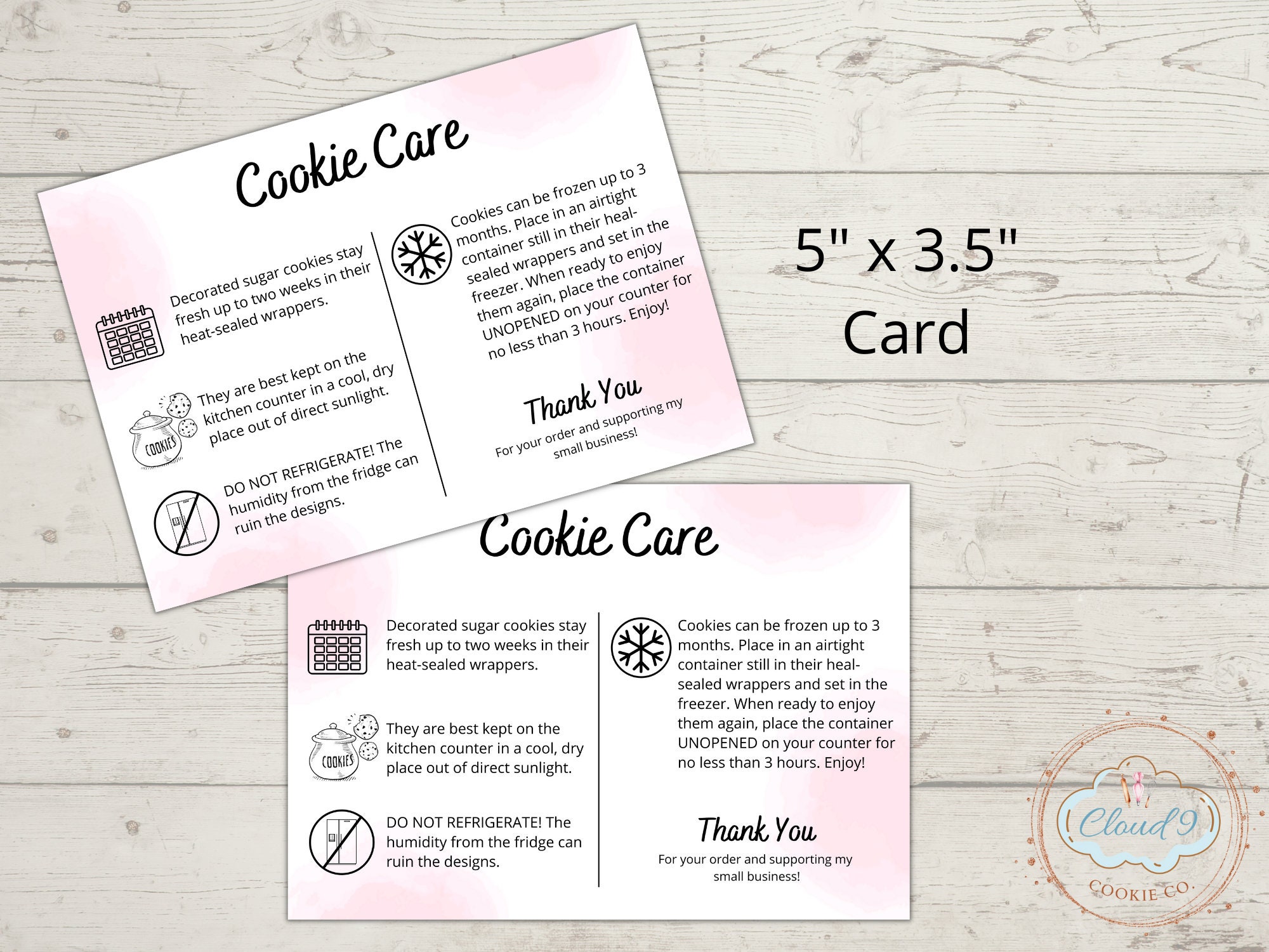 Cookie Care Card Cookie Care Instructions Bakery Care Guide - Etsy