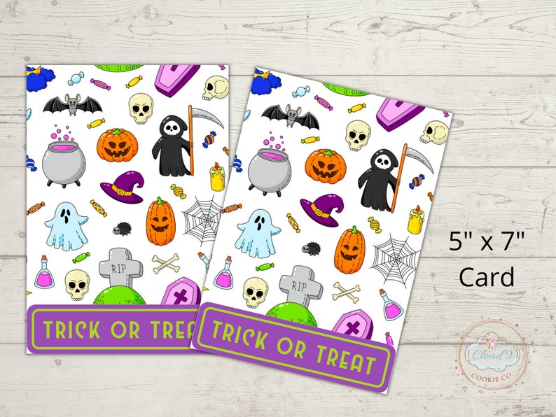 Printable Halloween Cookie Card, Trick or Treat Cookie Card, Cute ...