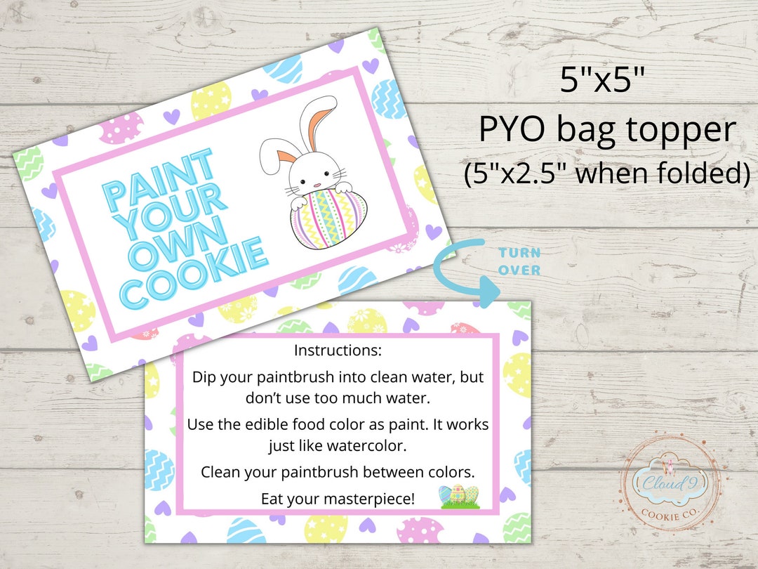 Printable Easter Paint Your Own Cookie Bag Topper, 5"x5" (5"x2.5" When ...