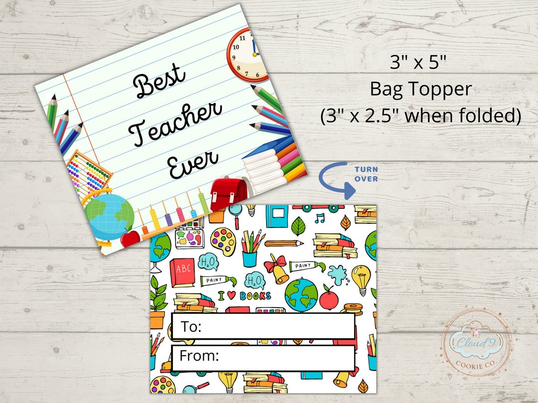 Printable Teacher Appreciation Bag Topper 3"x5" (3"x2.5" When Folded ...