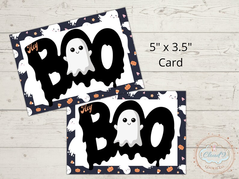 Printable Halloween Mini Cookie Card, Hey Boo Cookie Card, Ghost ...
