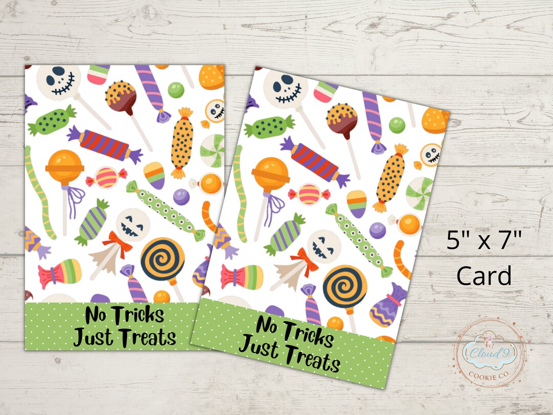 Printable Halloween Cookie Card, No Tricks Just Treats Cookie Card ...
