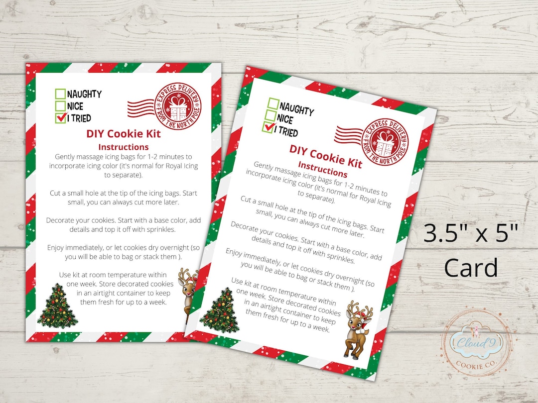 Printable Christmas DIY Cookie Kit Instructions Card, DYI Cookie Kit ...