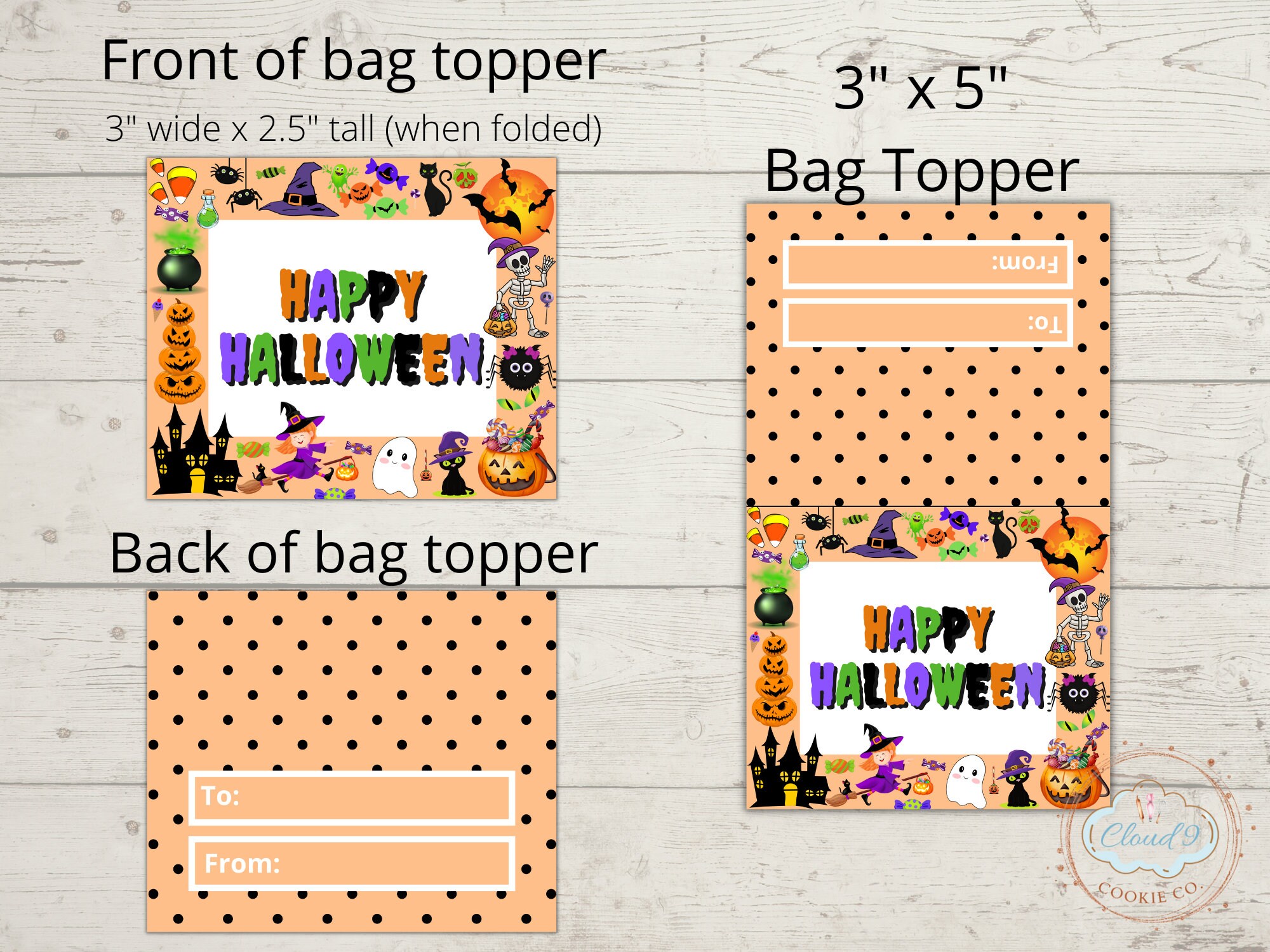 Printable Halloween Bag Topper, 3"x5" (3"x2.5" When Folded), Happy ...