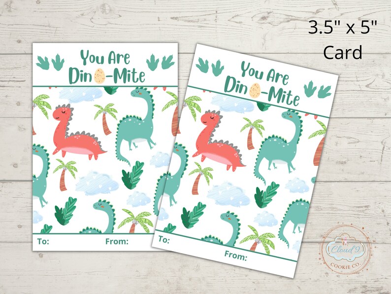 Printable Valentine's Day Mini Cookie Card 3.5 X 5 - You Are Dino-mite ...