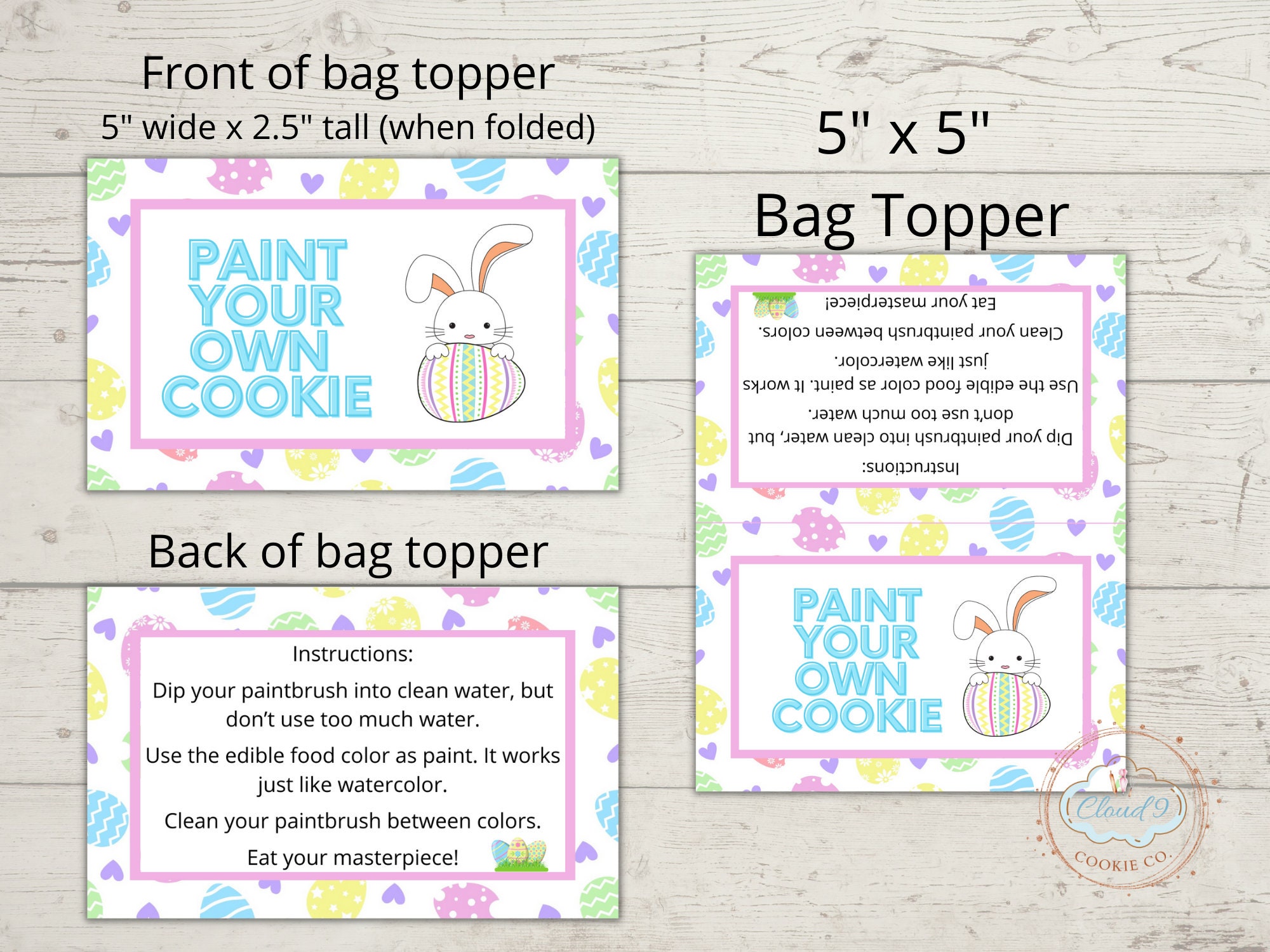 Printable Easter Paint Your Own Cookie Bag Topper, 5"x5" (5"x2.5" When ...
