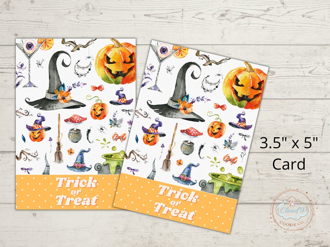 Printable Halloween Mini Cookie Card, Trick or Treat Cookie Card, Cute ...