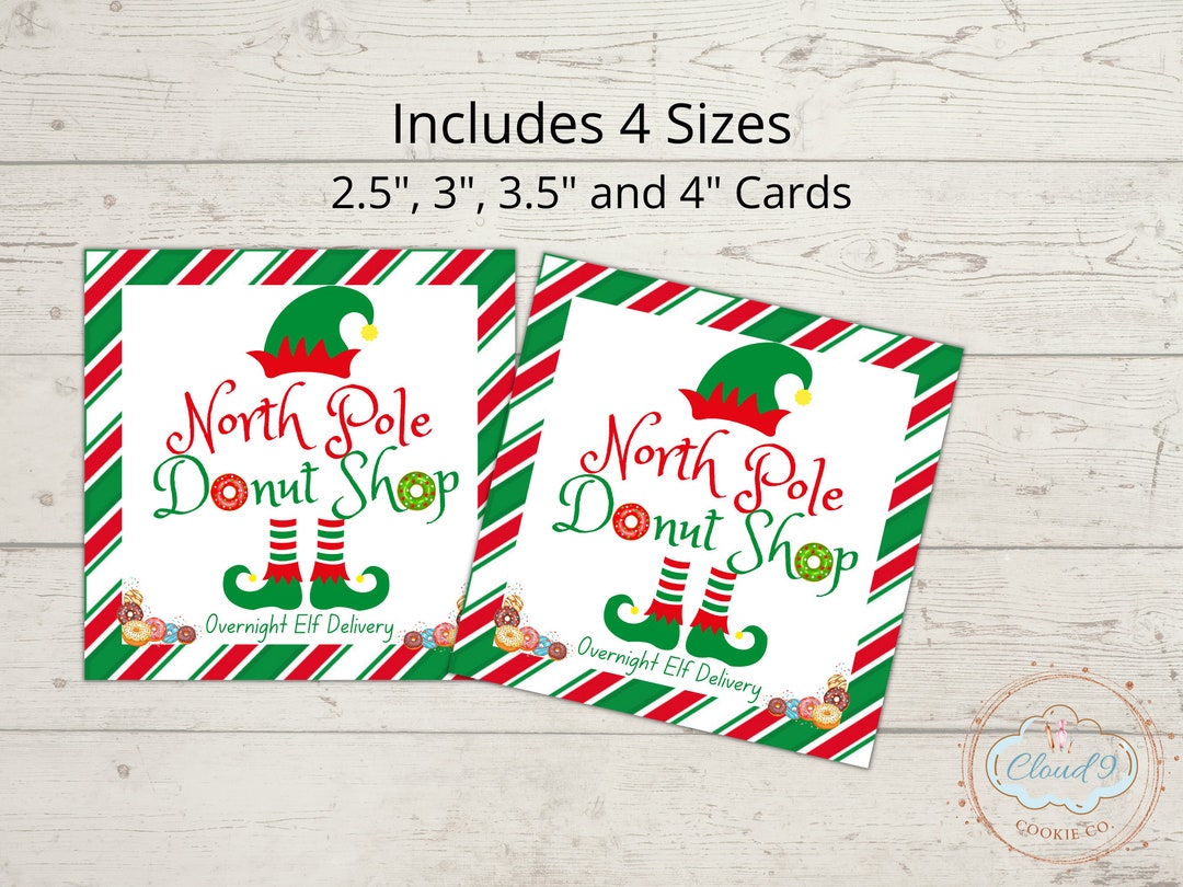 Printable North Pole Donut Shop Label, Elf Donut Tag, Mini Donut Box ...