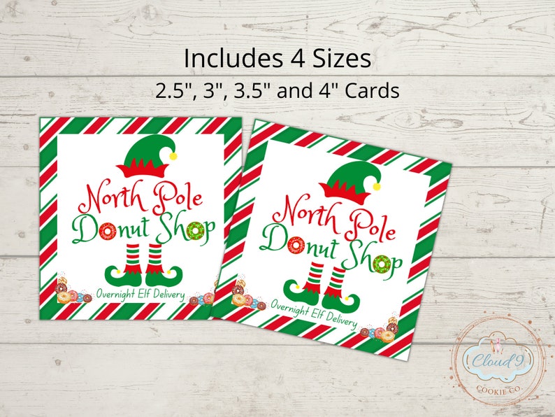 Printable North Pole Donut Shop Label, Elf Donut Tag, Mini Donut Box ...