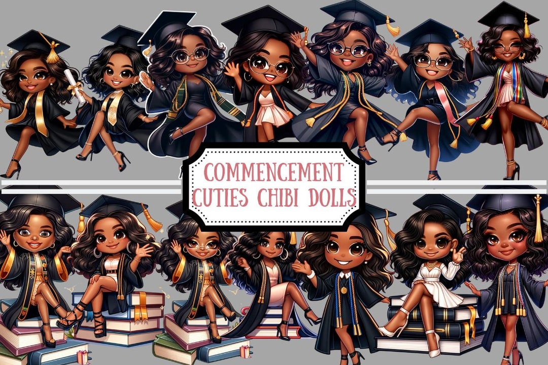 Commencement Cuties Chibi Dolls 2, African American Woman Graduate ...