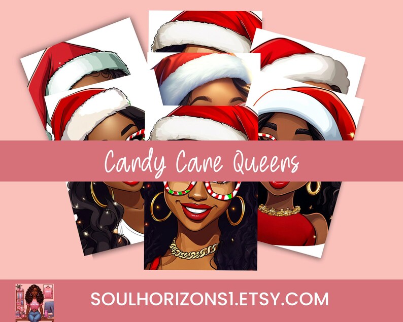 Candy Cane Queens Clipart African American Holiday Pngs Festive ...