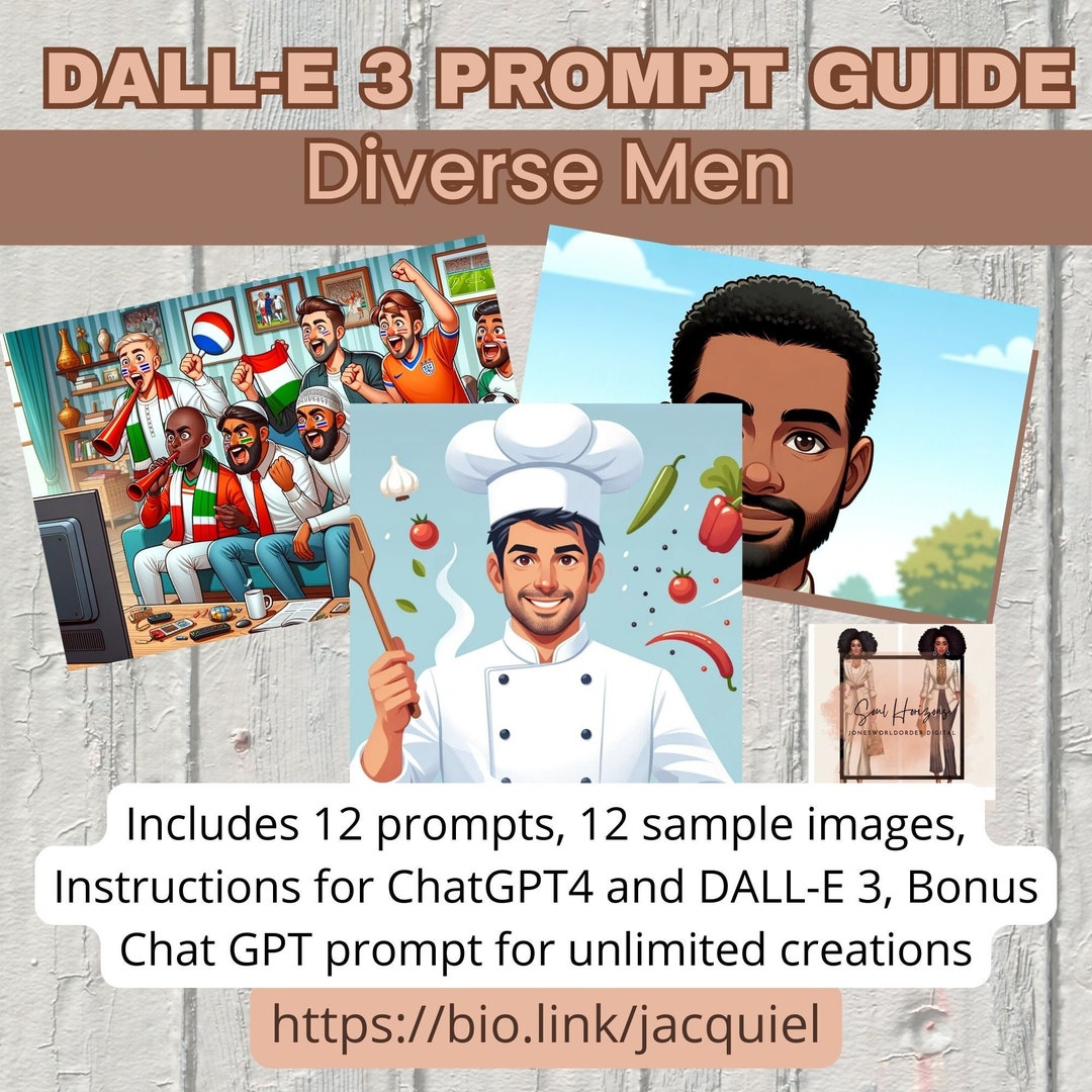 DALL-E 3 Prompt Guide, Diverse Men Theme, 12 Base Prompts,12 Images ...