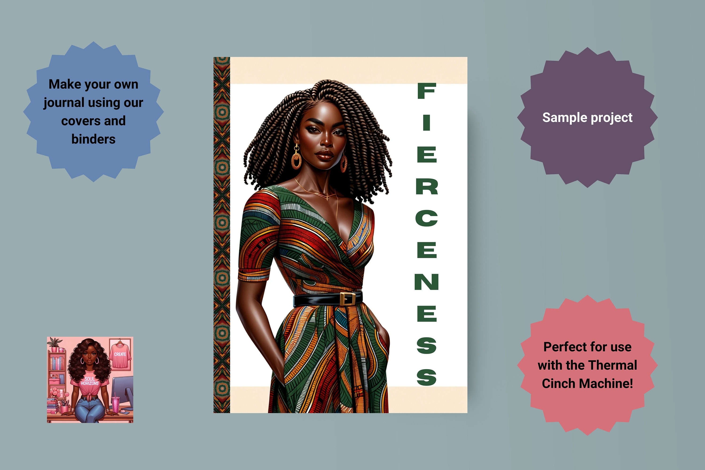 African American Women in Kente Cloth Journal Kit - DIY Covers, Thermal ...
