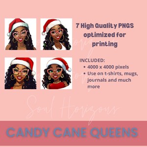 Candy Cane Queens Clipart African American Holiday Pngs Festive ...