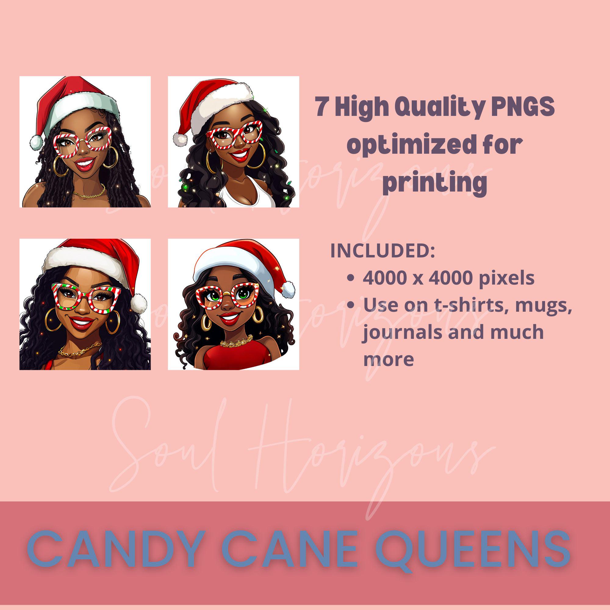 Candy Cane Queens Clipart | African American Holiday Pngs | Festive ...