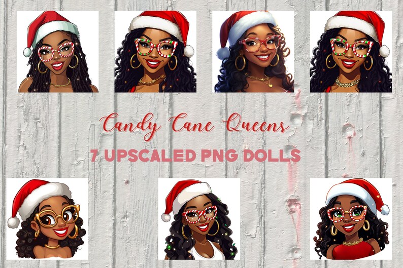 Candy Cane Queens Clipart African American Holiday Pngs Festive ...