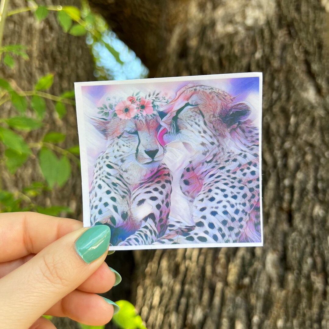 CHEETAH KISS Sticker, Cheetah Sticker Art, Cute Cheetah Sticker, Shiny ...