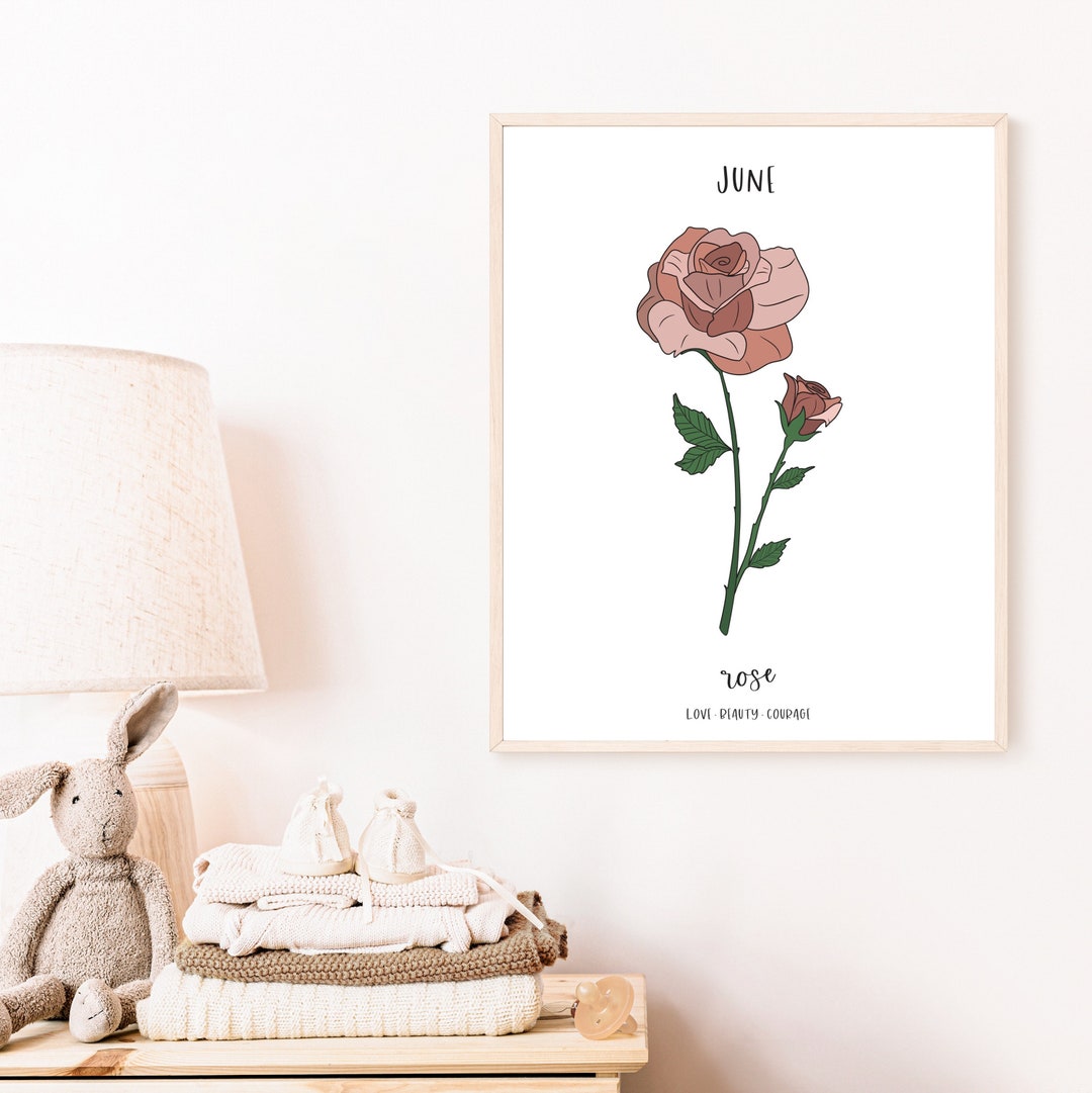 June Birth Flower Print Rose Poster Print | Floral PNG | Birth Month ...