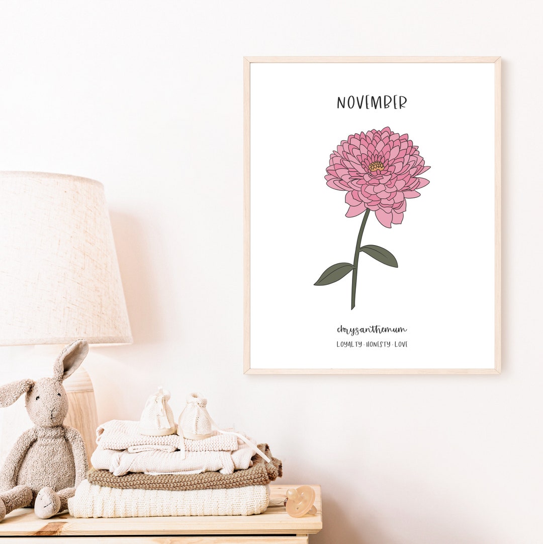 November Birth Flower Print Chrysanthemum Poster Print | Floral PNG ...