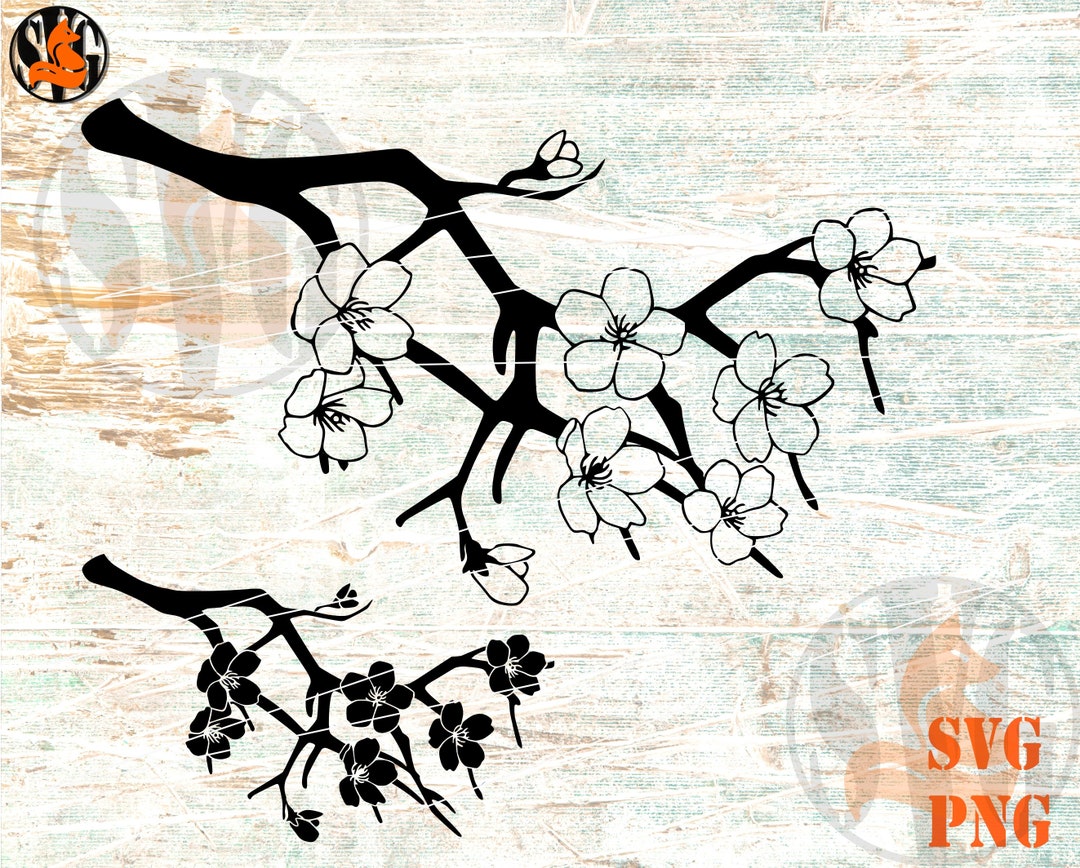 Cherry Blossom Branch SVG PNG Hand Drawn Cherry Flowers Paper Cut ...