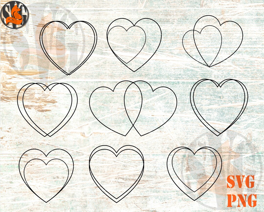 Double Hearts Outline SVG PNG Bundle Hand Drawn Minimalist Hearts Files ...