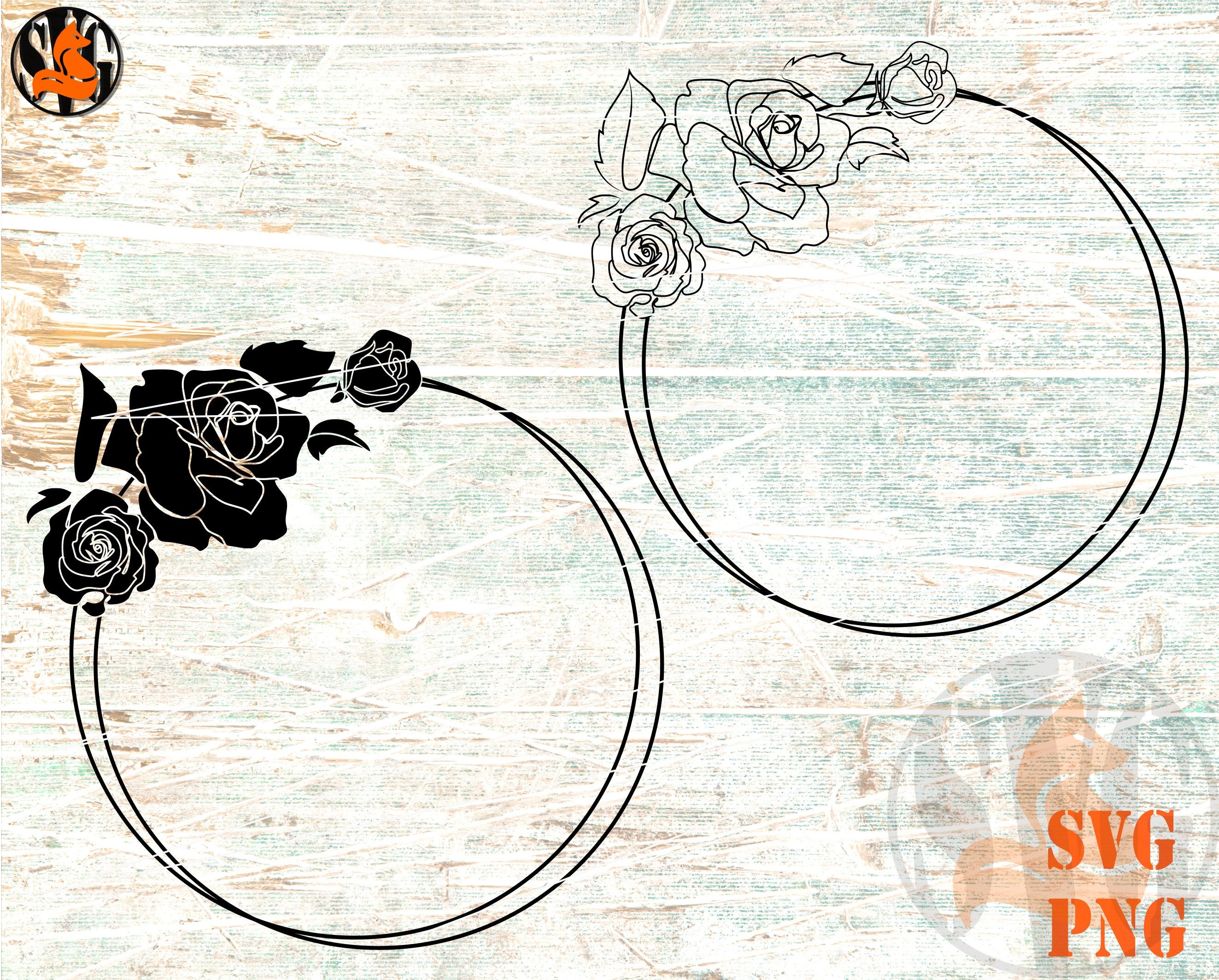 Rose Flower Frame Svg Png Hand Drawn Double Circle Rose Flowers Round