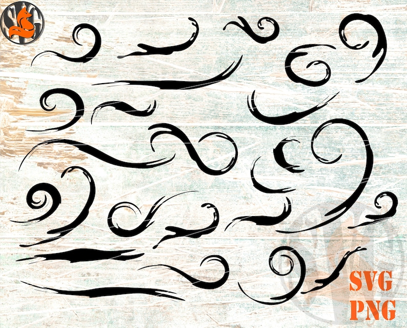 Swirl Lines SVG PNG Waves Svg 25 Hand Drawn Svg Flourish Swoosh Stroke ...