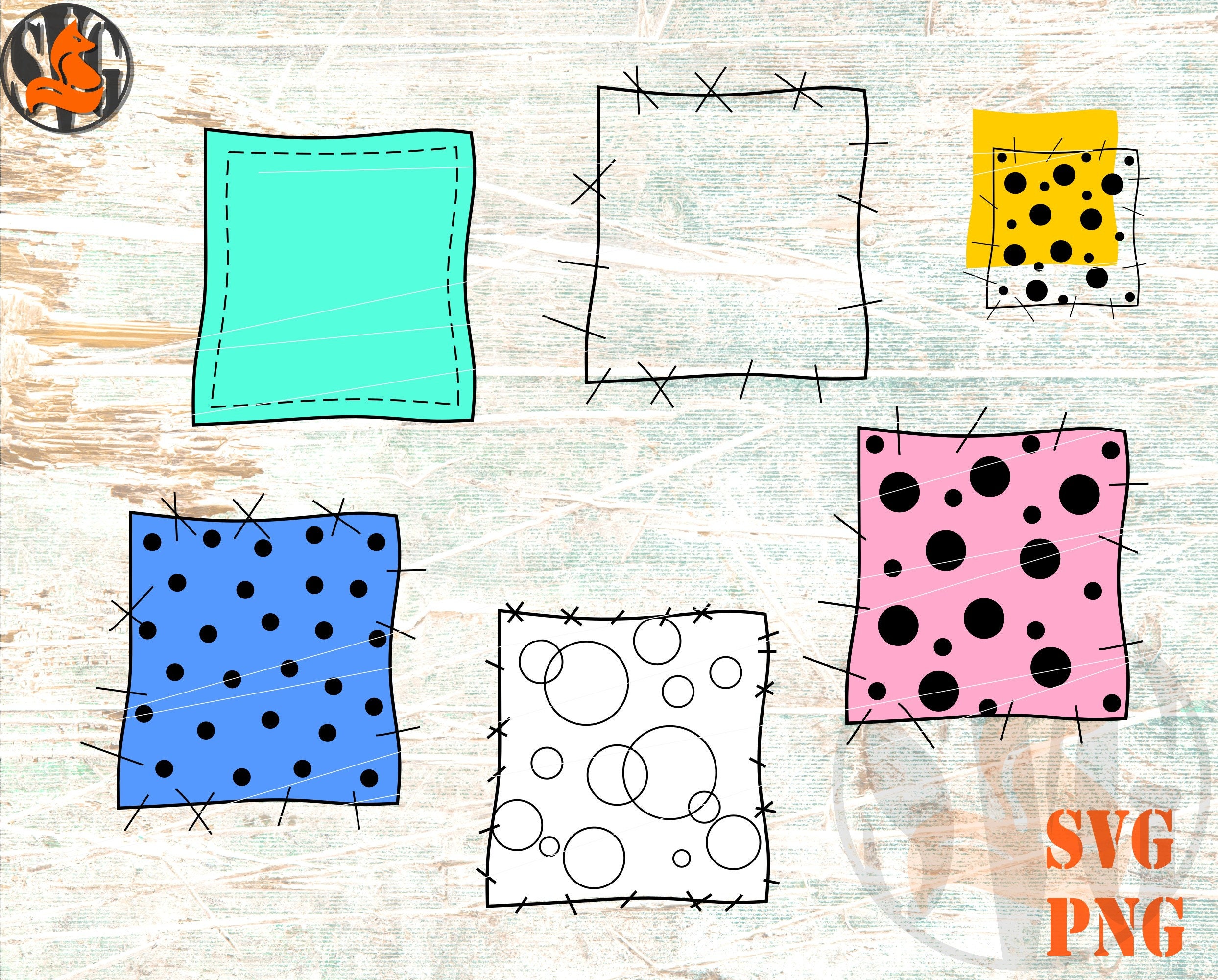 Fabric Patches SVG PNG: Hand Drawn Stitched Clip Art (digital Download ...