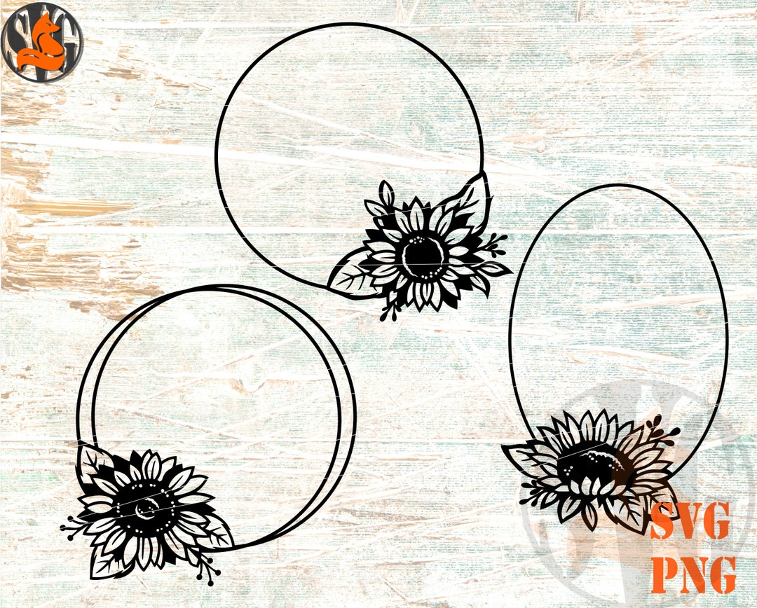 Sunflower Frame SVG PNG Paper Cut Template Floral Circle Round Frame ...