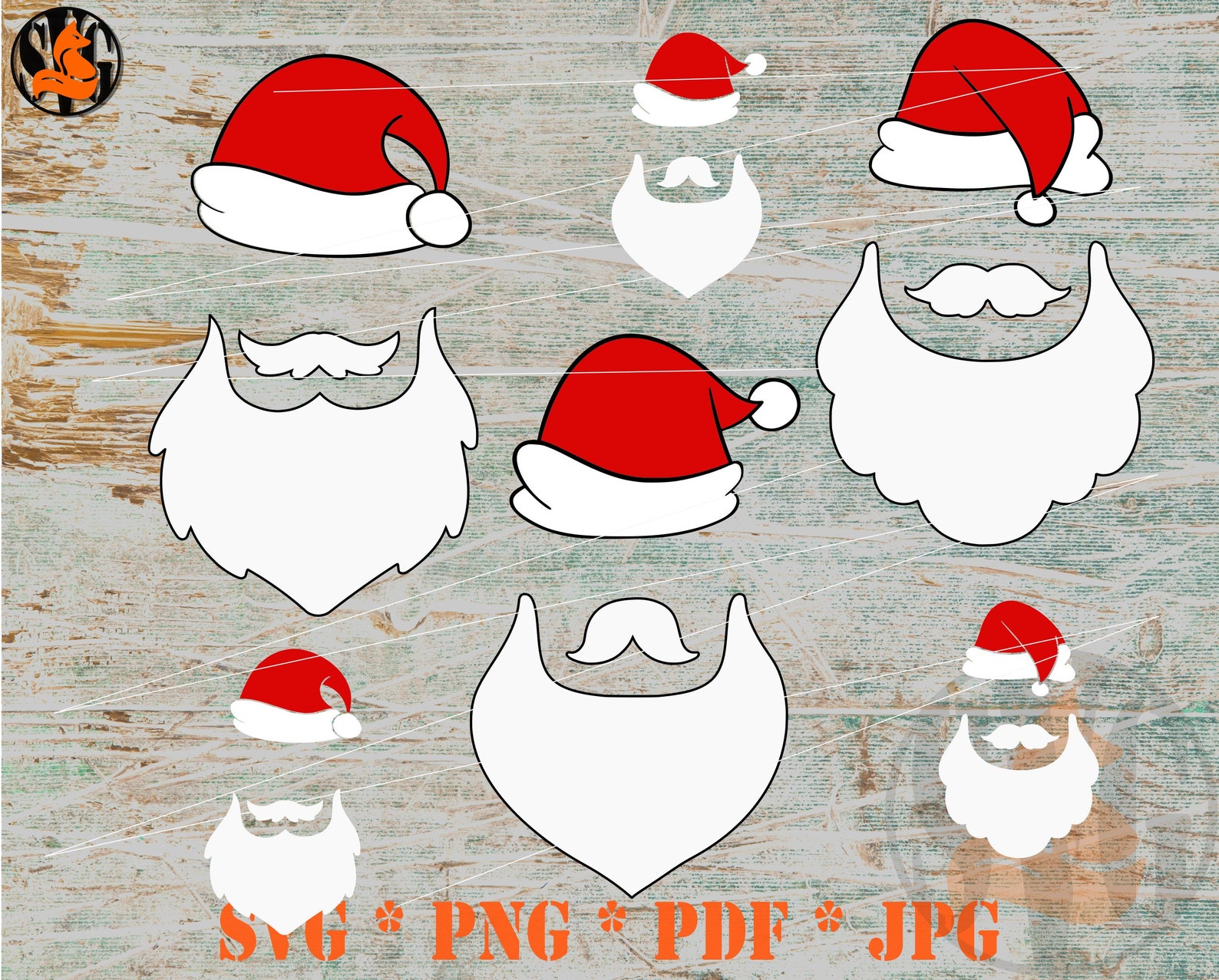 Santa Beard SVG, Secret Santa Mask Svg, Santa Hat Svg, Santa Claus Face ...