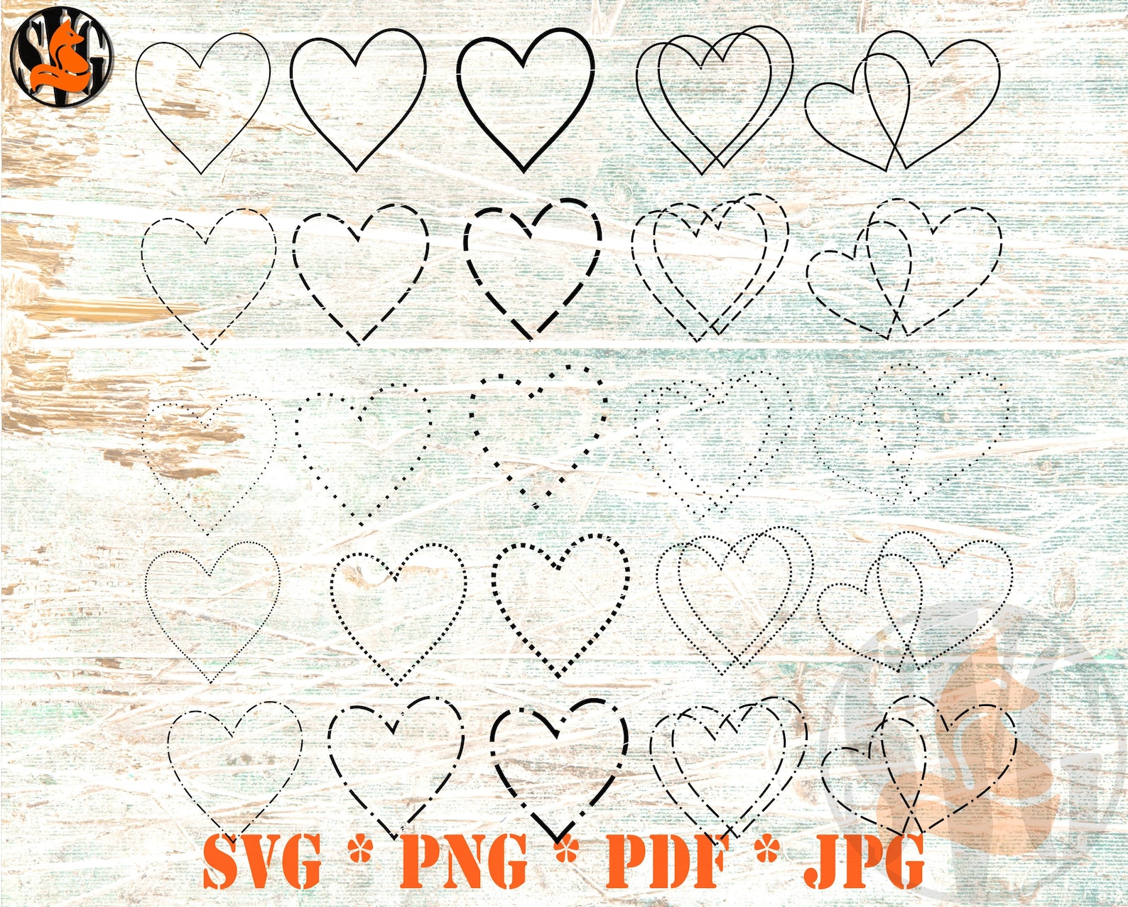 Dotted Heart SVG Bundle, Hand Drawn Minimalist Hearts Frames Files for ...