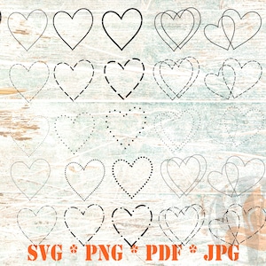 Dotted Heart SVG Bundle, Hand Drawn Minimalist Hearts Frames Files for ...
