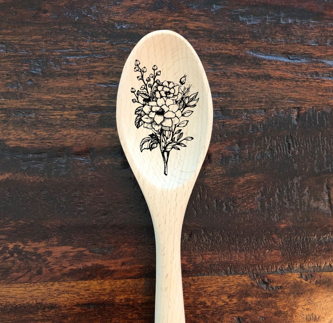 Floral Wooden Spoon Laser Engraved Custom Cooking Spoons Gift for Baker ...