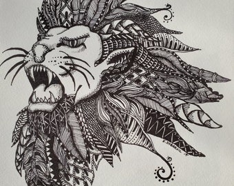 Lion Zentangle Art | Etsy