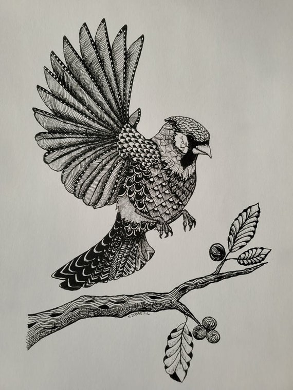 Cardinal Taking Flight Zentangle | Etsy