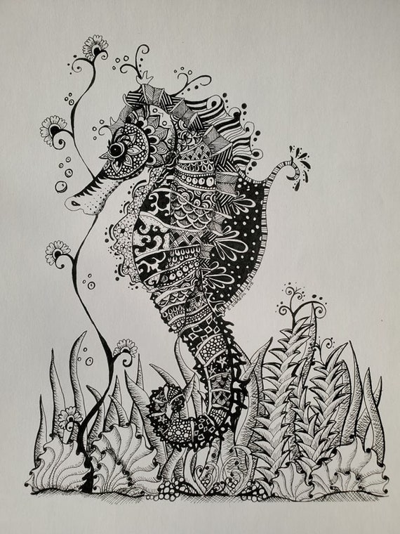 Seahorse Zentangle - Etsy