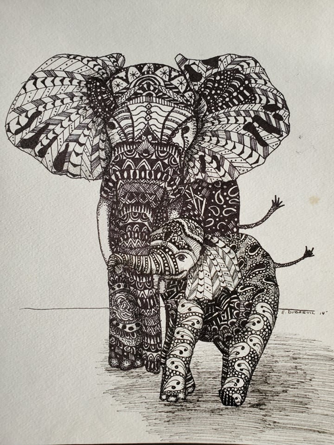 Baby and Mother Elephant Zentangle - Etsy