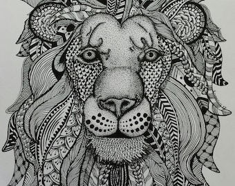 Zentangle Lion - Etsy