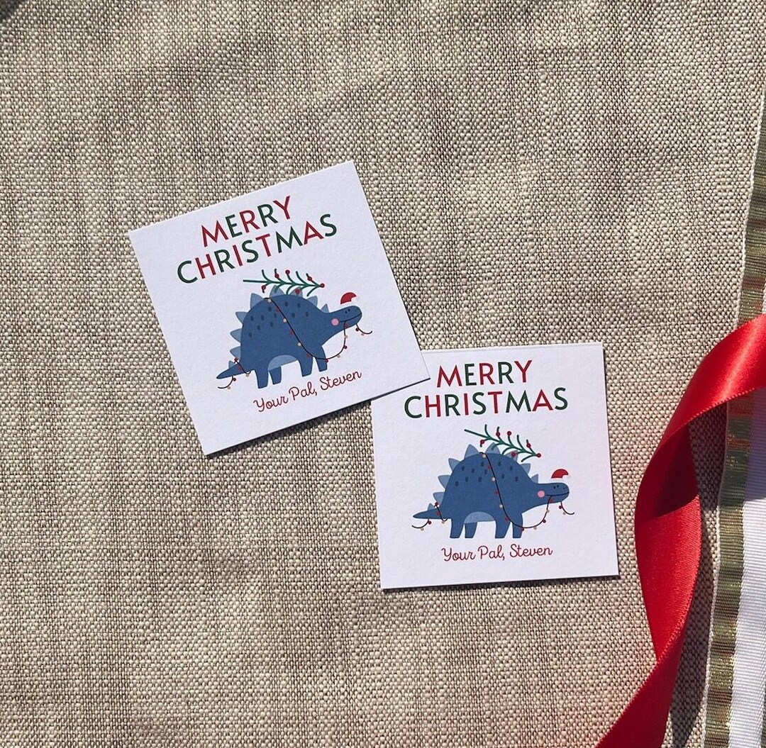 Kids Christmas Gift Tag, Dinosaur Kids Gift Tag, Holiday Labels (set of ...