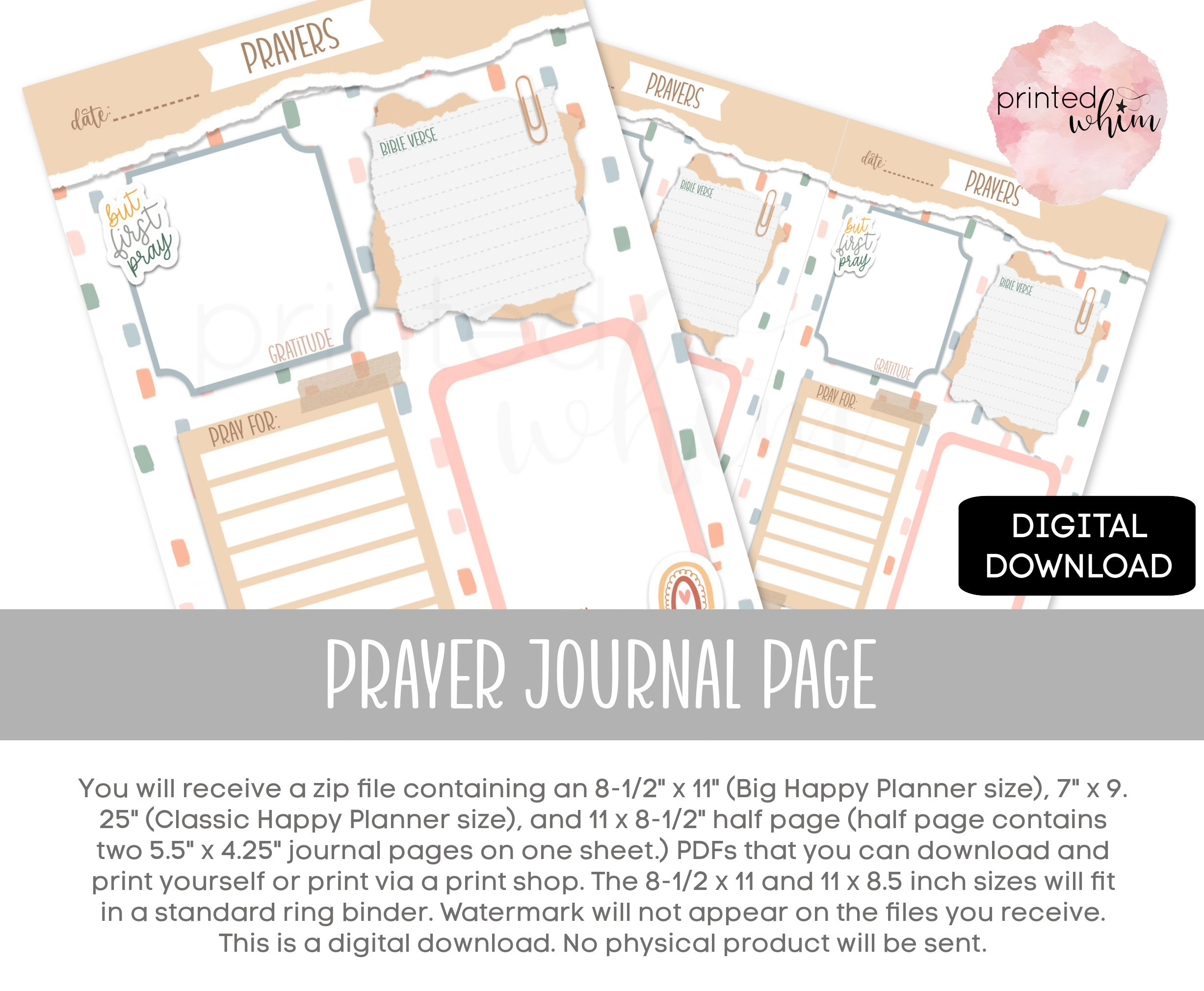 Printable Prayer Journal Page, Prayer Page Download, Happy Planner ...