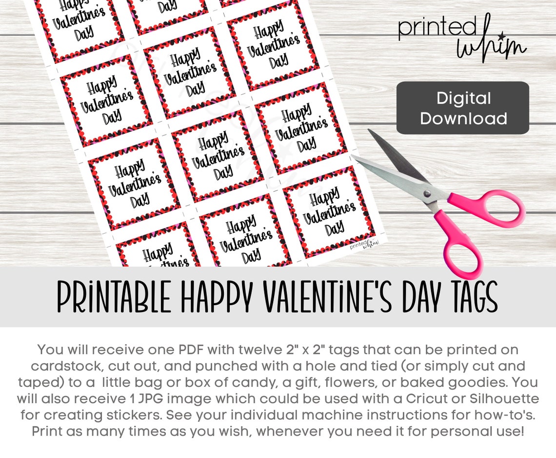 Printable Valentine's Day Gift Tags, Valentine's Day Candy Tags, Tags ...