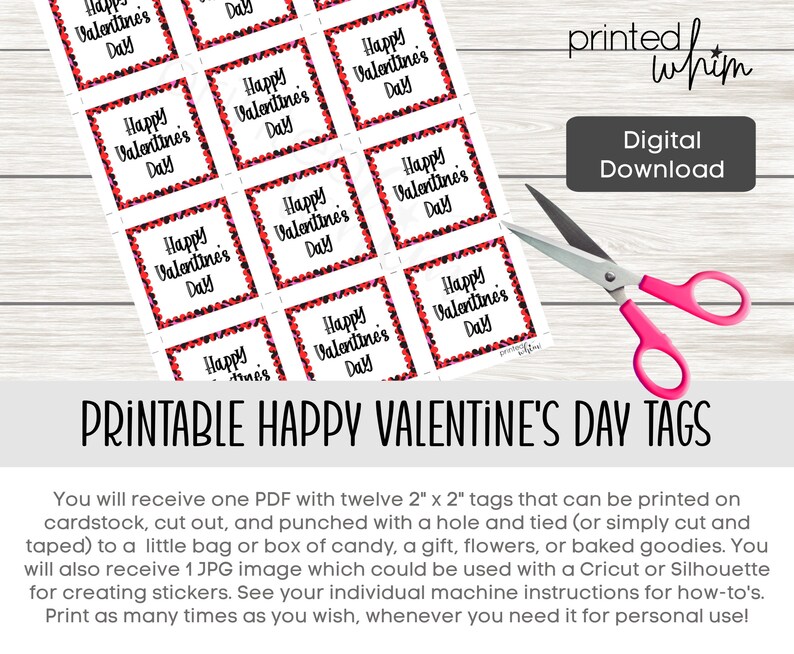 Printable Valentine's Day Gift Tags, Valentine's Day Candy Tags, Tags ...