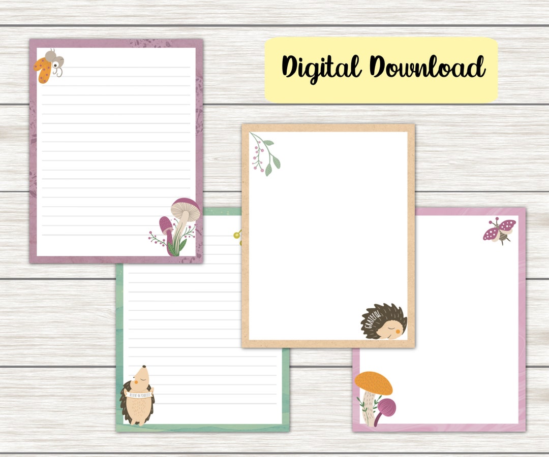 Printable Hedgehog Stationery, Print at Home Mushroom Note Pages ...