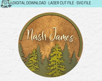 Digital File Forest Round Name Sign SVG for Glowforge Laser Cutters ...