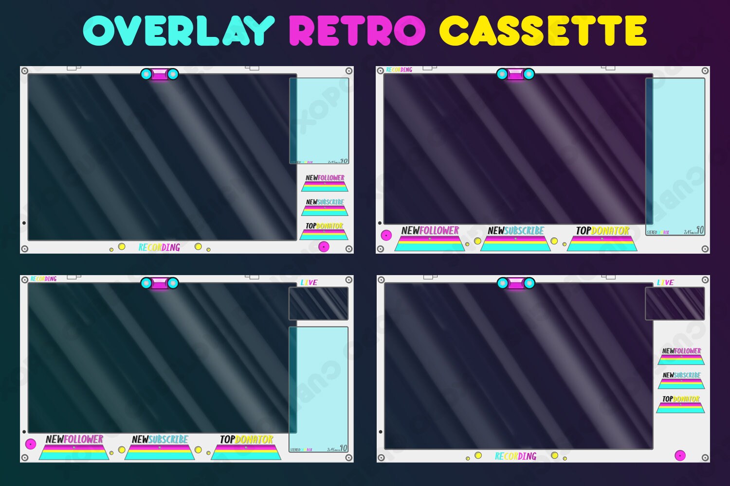 Twitch Overlay Retro Music: Animated Screens of Retro Cassette From 80 ...