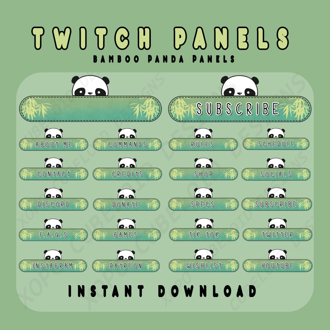 20 Kawaii Panda Twitch Streamer Panels / Bamboo / Animal Streaming ...